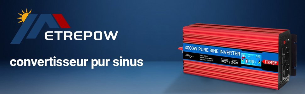 ETREPOW ® 3000W convertisseur 24v 220v Pur Sinus transformateur-2 Prises EU AC et USB ...