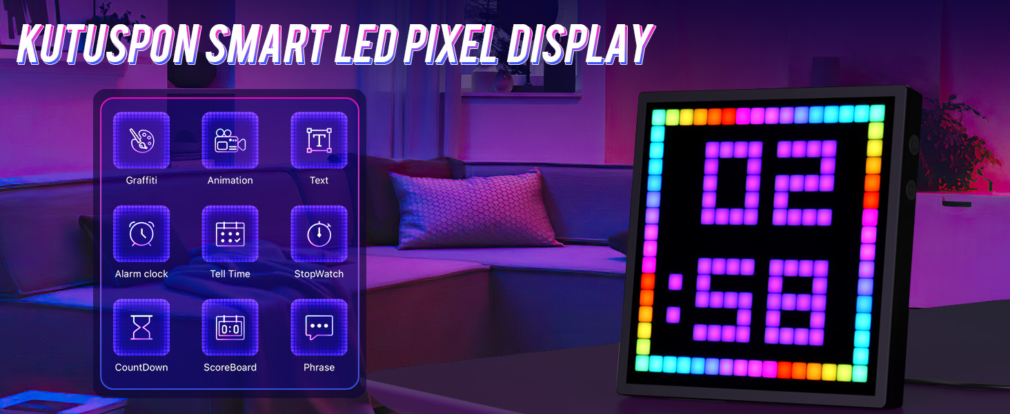 Amazon.com: Kutuspon LED Pixel Art Display, Bedroom Decor Aesthetic ...
