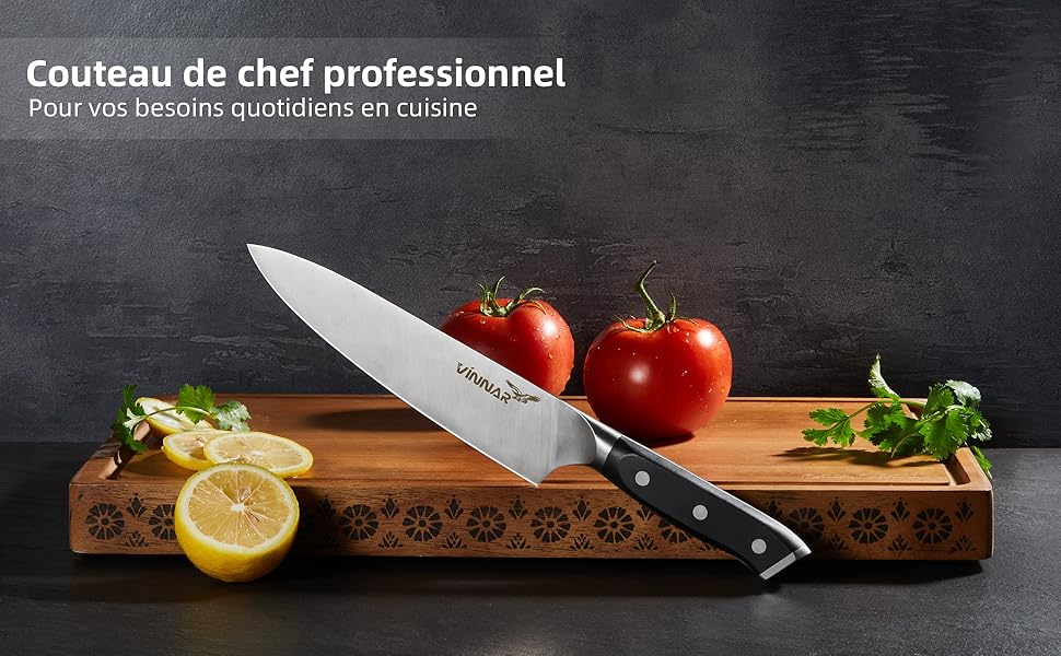 VINNAR Couteau de Chef 20cm Super Tranchant - Professionnel de Cuisine ...