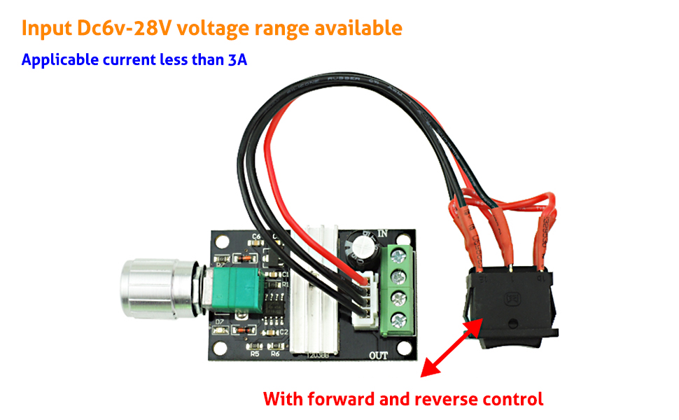 PGSA2Z Versatile 6V 12V 24V 28V 3A 80W DC Motor Speed Controller - PWM Speed Adjustable ...