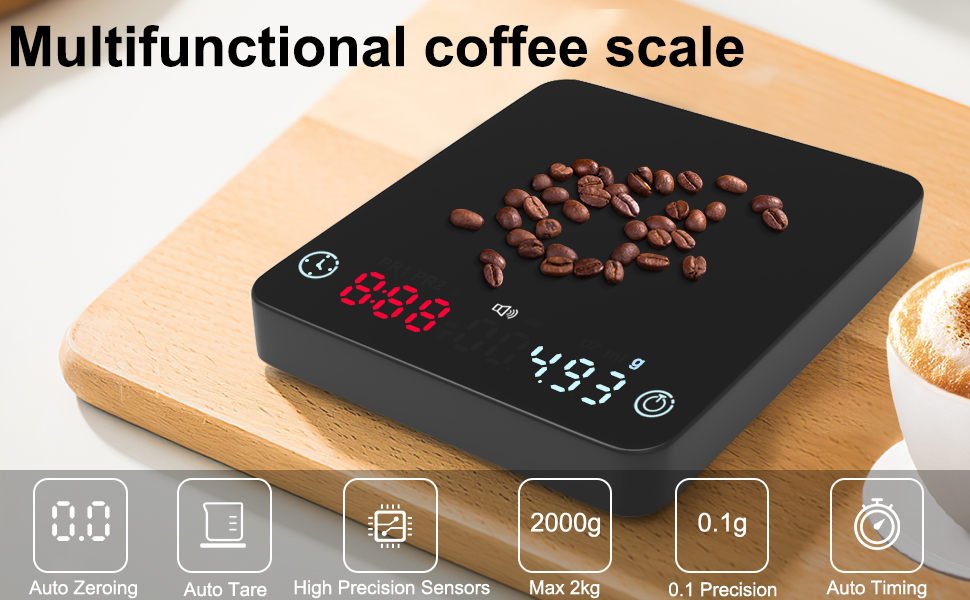 B-Qtech Mini Digital Coffee Scales with Timer,0.1g-2kg Precision Espresso Pour Over Scale 800mAh ...