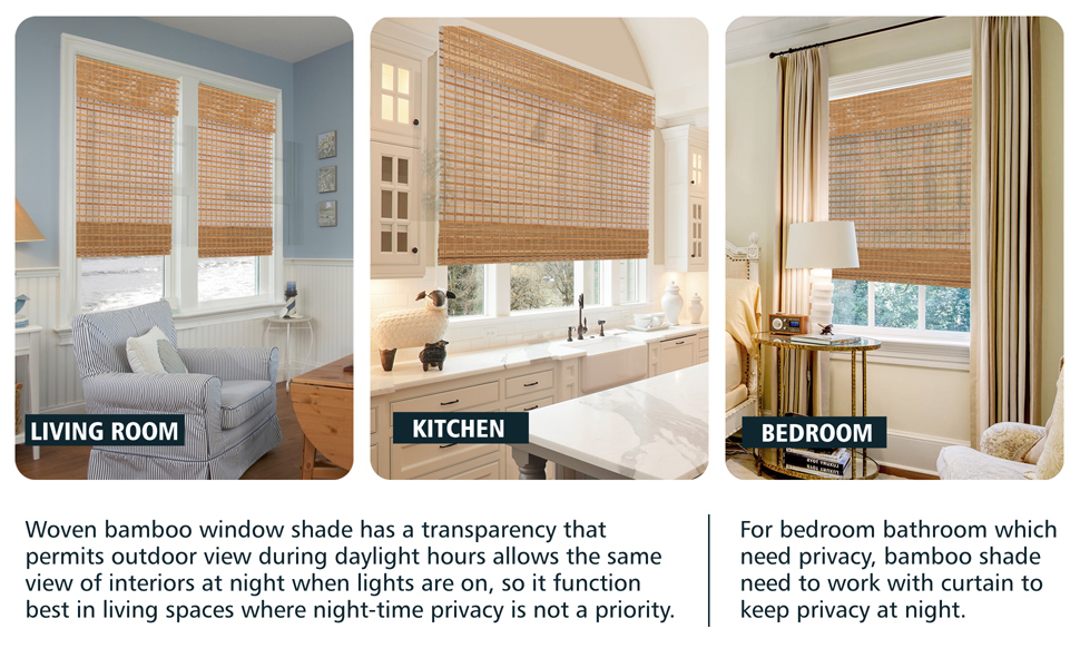 Amazon.com: LANTIME Cordless Wood Window Blinds, Bamboo Sheer Light ...