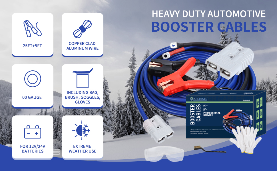 Amazon.com: SAFEMATE 00 Gauge 30 FT Heavy Duty Jumper Cables - 1500Amp Booster Jumper Cable for ...