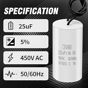 SYOWADA Cbb60 Capacitor 25Uf 50/60Hz 450V Ac Motor Run Sh Capacitor for Air Compressor Water ...