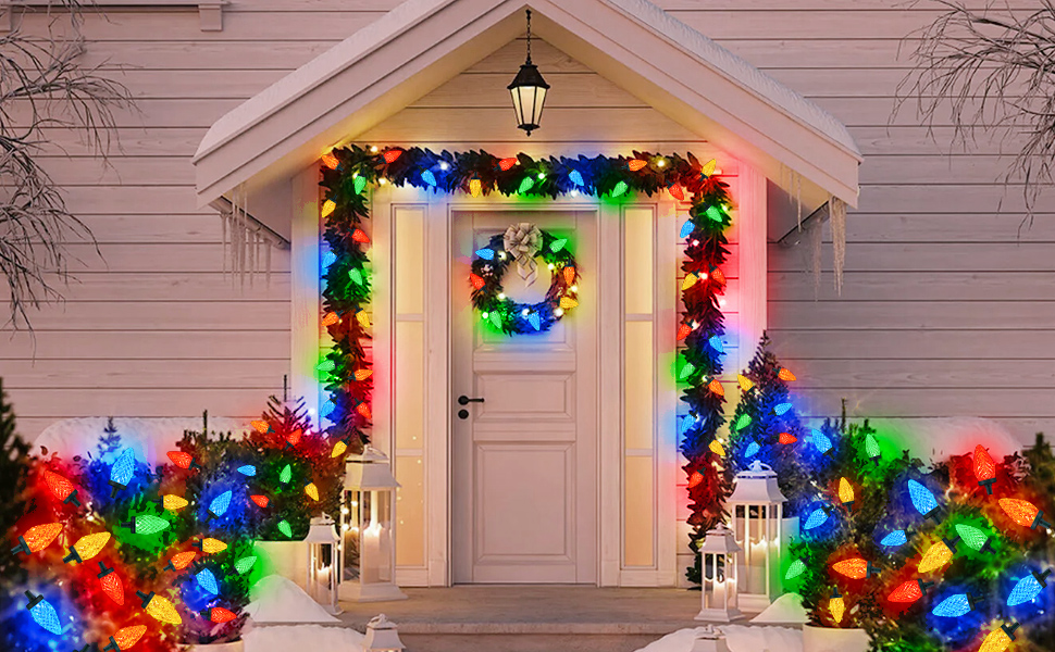 Minetom C9 LED Christmas String Lights, 2 Pack - 33ft 50 LED Waterproof ...