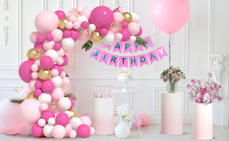 Amazon.com: Janinus Pink Balloons Garland Arch Kit 5+12+18 In Hot Pink Gold and White Balloons ...