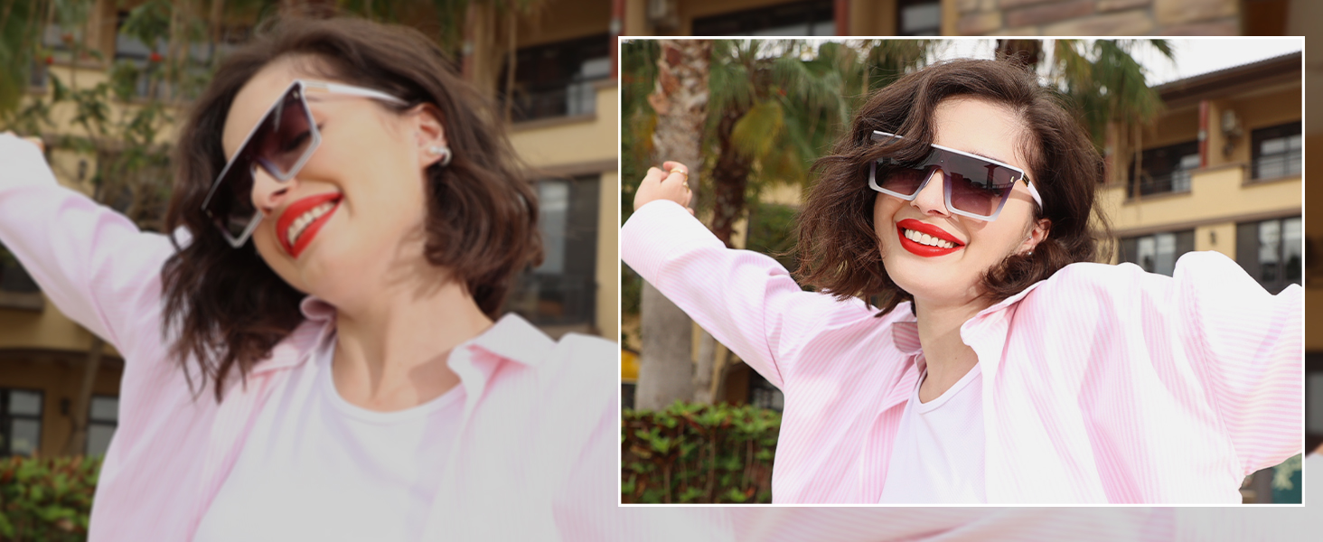 Amazon.com: Dollger Square Oversized Sunglasses for Women Men Trendy Flat Top Big Black Shades ...