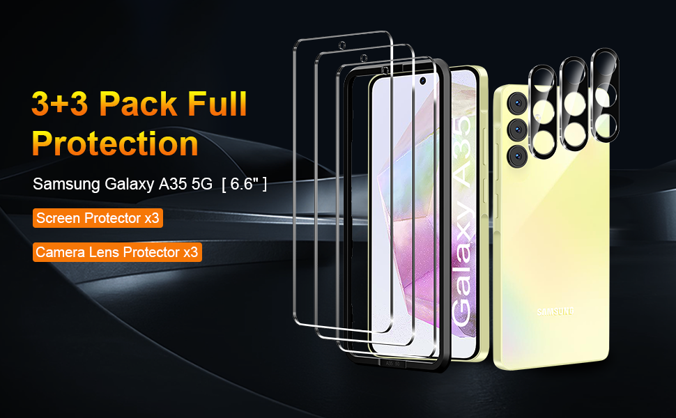Amazon.com: QsmQam 3 Pack Screen Protector for Samsung Galaxy A35 + 3 Pack Camera Lens Protector ...
