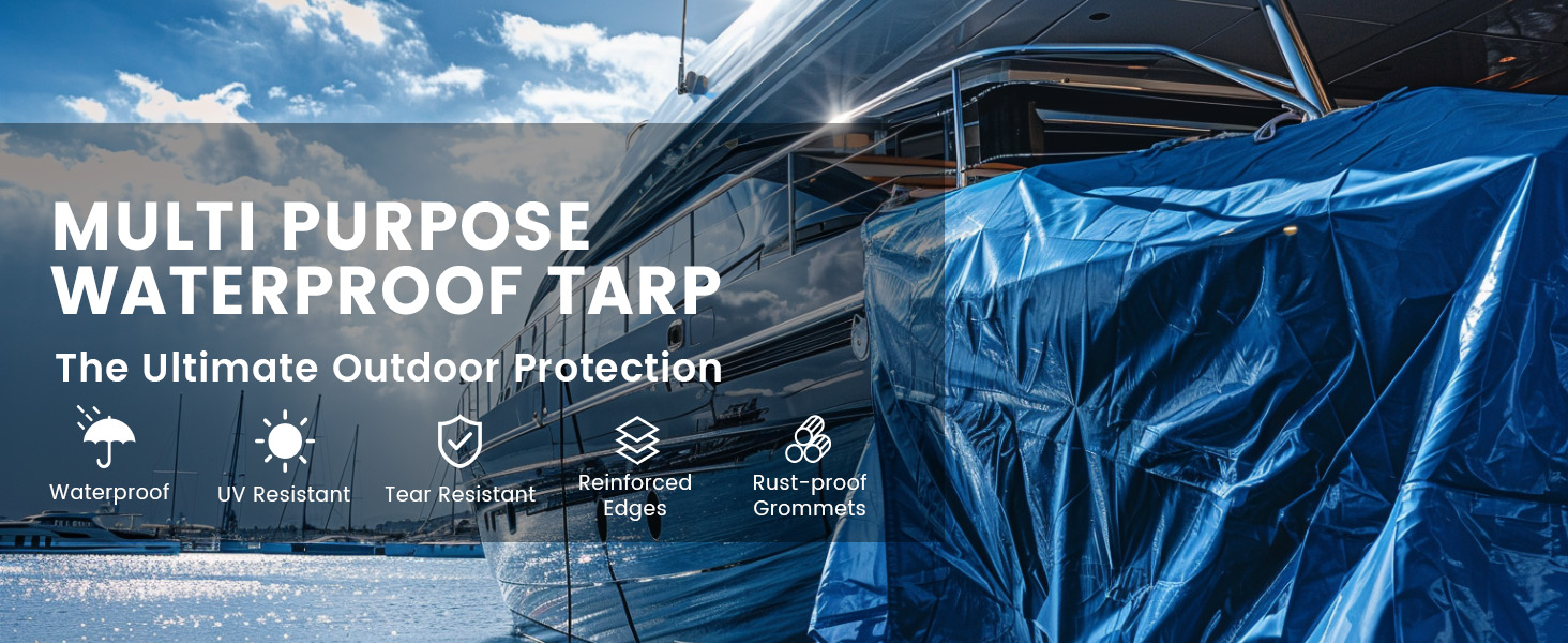 SUNLITAP 10 Mil Heavy Duty Waterproof Tarps, 8x10 Ft Finished Size Tarps, Premium Tarp with ...