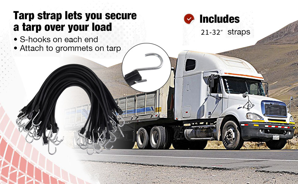 XSTRAP STANDARD 21" 100% EPDM Natural Rubber Tarp Straps, Black Long ...