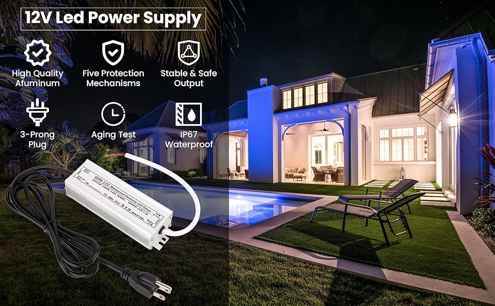 LED Driver 12V 60W Waterproof IP67 Power Supply Transformer 90V-240V AC to 12V DC Output, LED ...