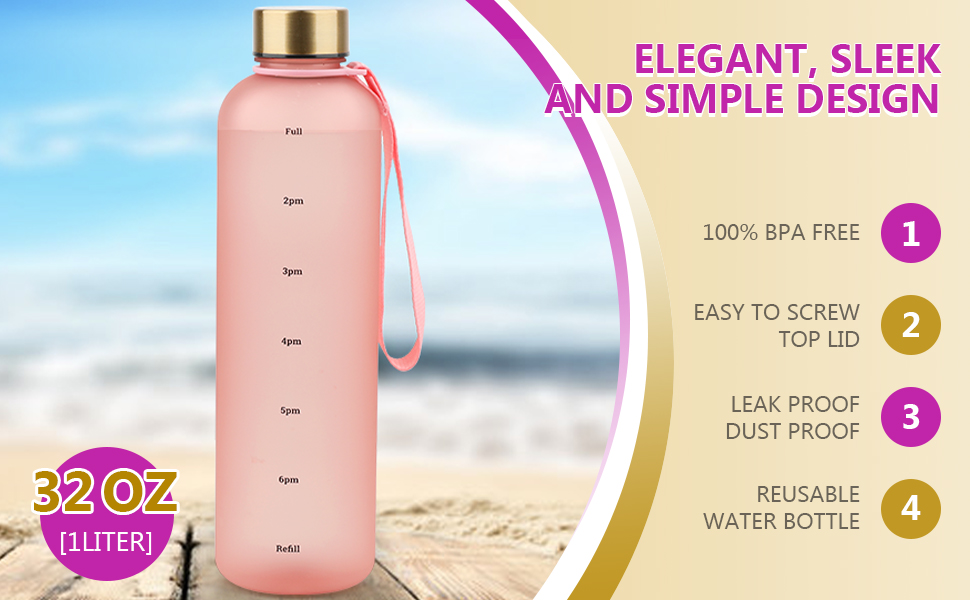 Botella de agua 1 litro motivacional deportiva con marcadores cilindros, GIVOOBE Botella De Agua ...