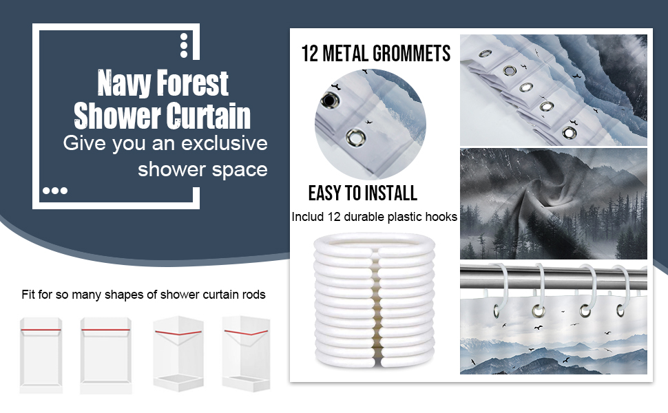 Amazon.com: Lindameler Mountain Shower Curtain Set Misty Forest Foggy Tree Fabric Shower Curtain ...