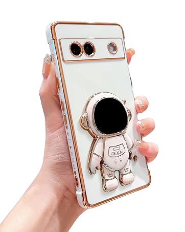 Amazon.com: phylla Phone Case for Google Pixel 7A 6.1” 5g,Luxury Plating Astronaut Stand Holder ...