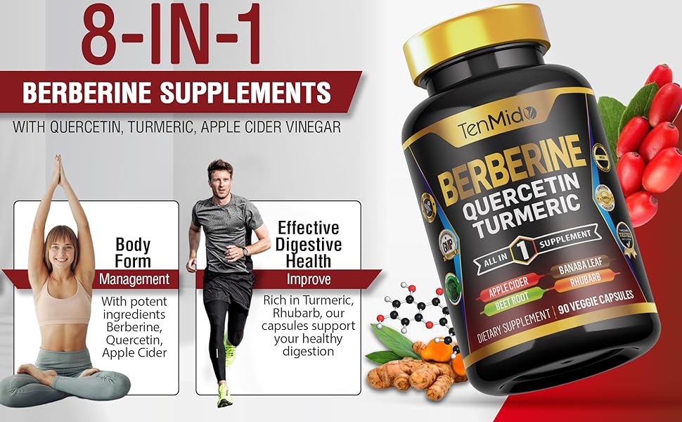 Amazon.com: Tenmido Berberine Supplement for Men and Women, 8in1 Formula with Quercetin ...