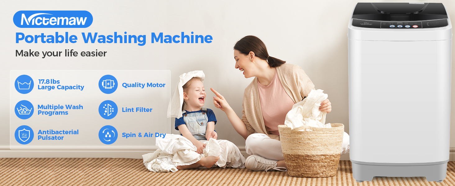 Amazon.com: Nictemaw Portable Washing Machine 17.8Lbs Full Automatic Portable Washer, 2.4 Cu.ft ...
