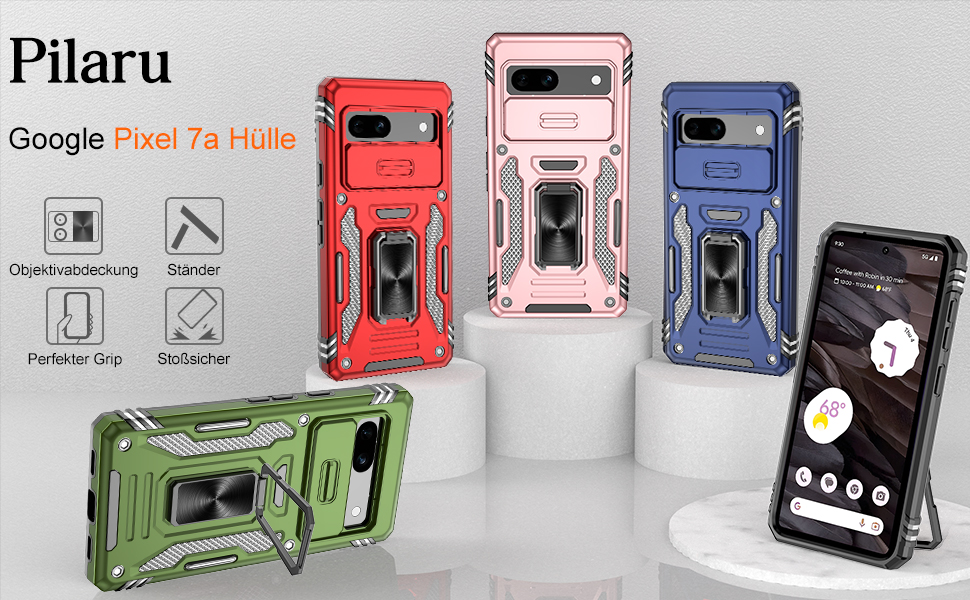 Kompatibel mit Google Pixel 7a Hülle mit Schutzfolie, mit Schiebe-Kameraabdeckung 360° Ständer ...