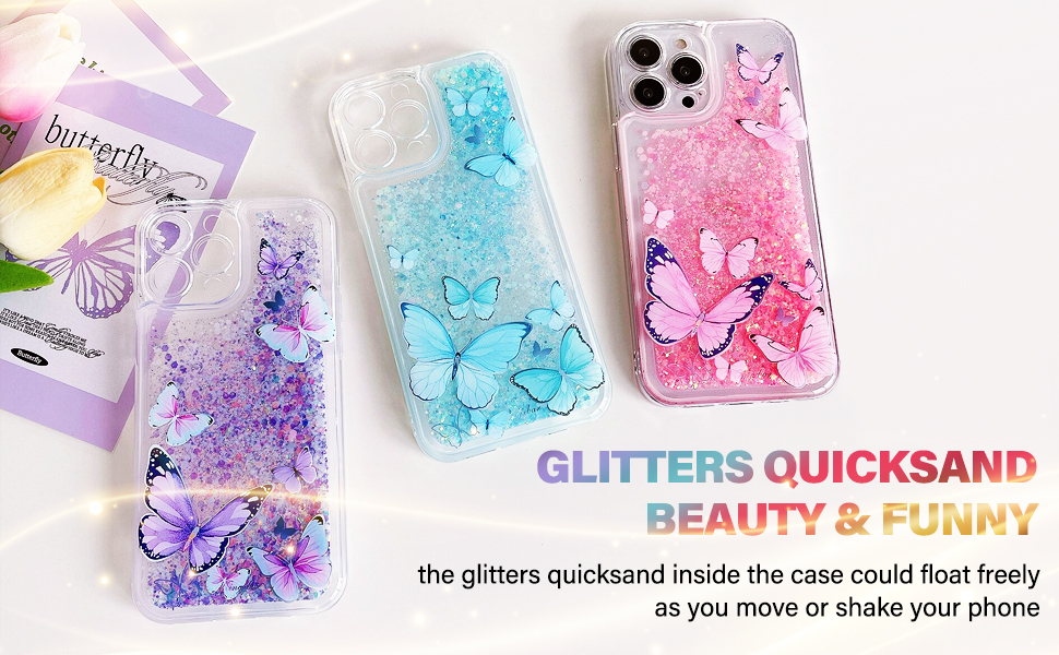 Amazon.com: VALRION Compatible with iPhone 15 Plus Glitter Butterfly Case Glow in The Dark Women ...
