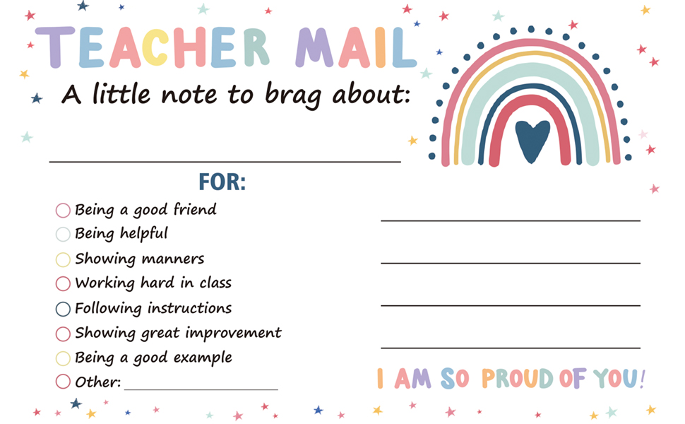 Amazon.com : 100 Pcs Teacher Mail Notes To Parents, Rainbow Classroom ...