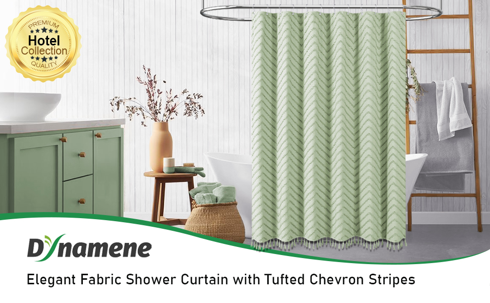 Amazon.com: Dynamene Boho Farmhouse Shower Curtain, Sage Green Fabric Tufted Chevron Striped ...