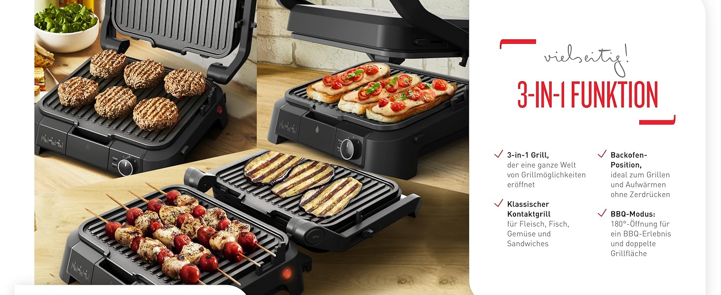 Tefal SuperGrill 3in1 Kontaktgrill, BBQ-Funktion, Ofenposition mit 3 Höhen, 600 cm² Grillfläche ...