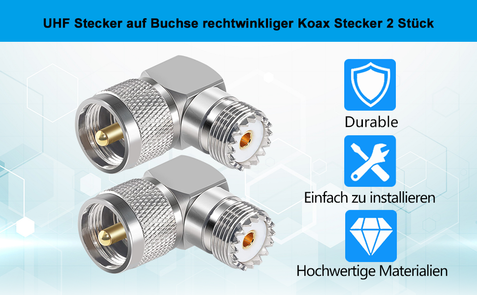 TUOLNK UHF Stecker auf Buchse rechtwinkliger Stecker UHF PL259 Stecker auf SO239 Buchse Winkel ...
