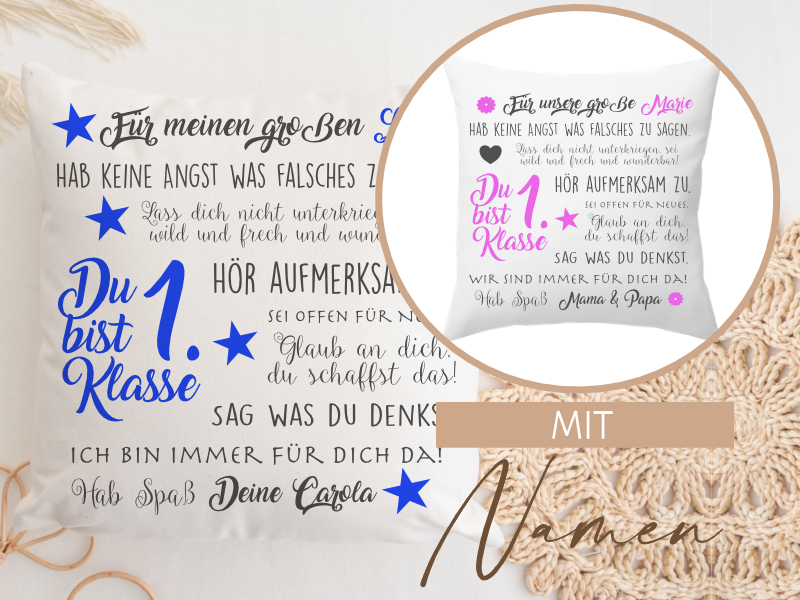 Manufaktur Liebevoll Einschulung Kissen Mädchen Geschenk Einschulung Junge Schulkind 2024 ...