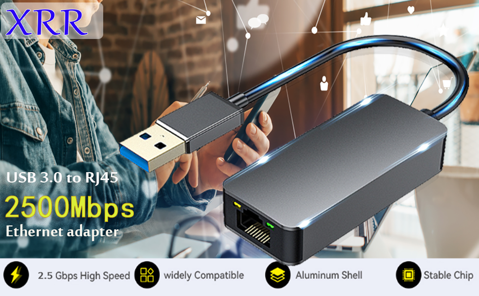 Adaptateur USB 3.0 vers Ethernet, XRR USB 3.0 vers RJ45 10/100/1000/2500 Gigabit Ethernet LAN ...
