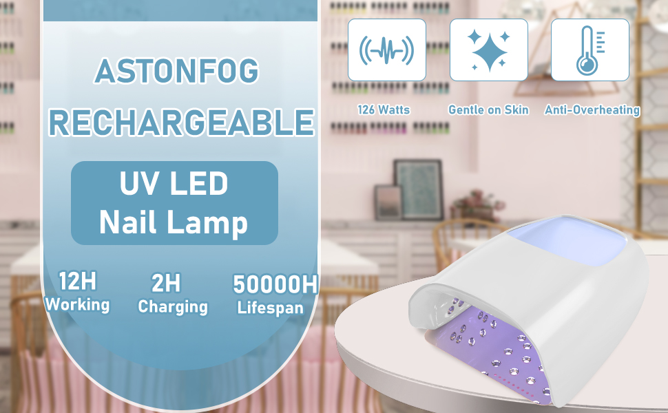 Amazon.com: ASTONFOG 126W Cordless Rechargeable UV LED Nail Lamp,Professional UV Light for Gel ...