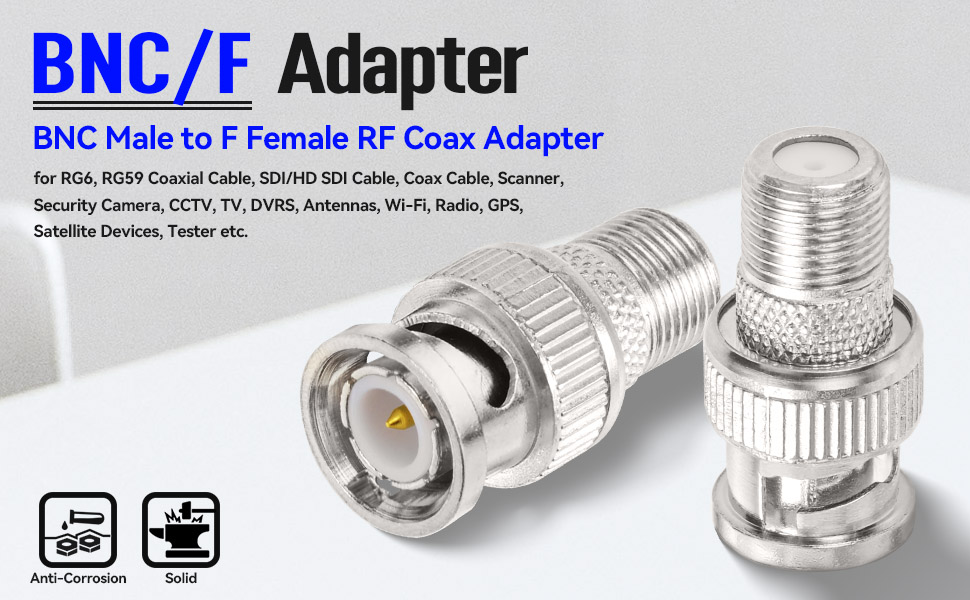 Superbat BNC Male to F Type Female Adapter BNC Coupler Coaxial Cable Connector F Type Jack to ...