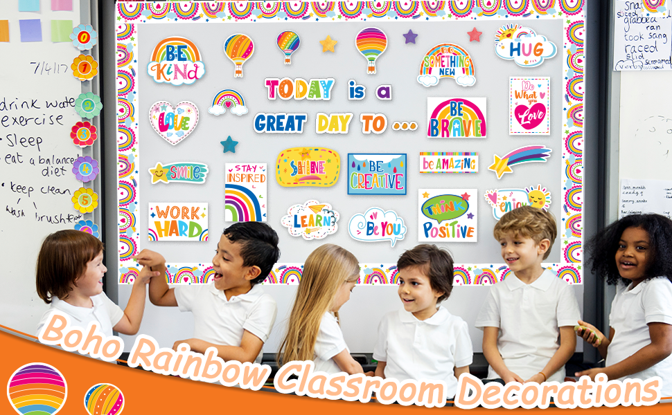 Amazon.com: Today is A Great Day Bulletin Board Sets Boho Rainbow ...