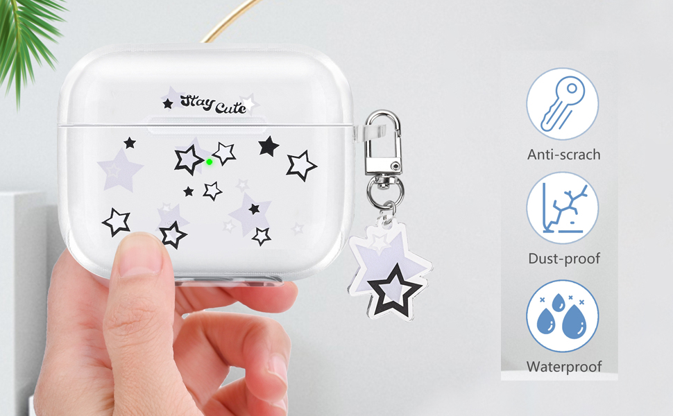 Amazon.com: AirPod Pro Case with Star Keychain, Cute Charms Star Pattern Design Clear Soft ...