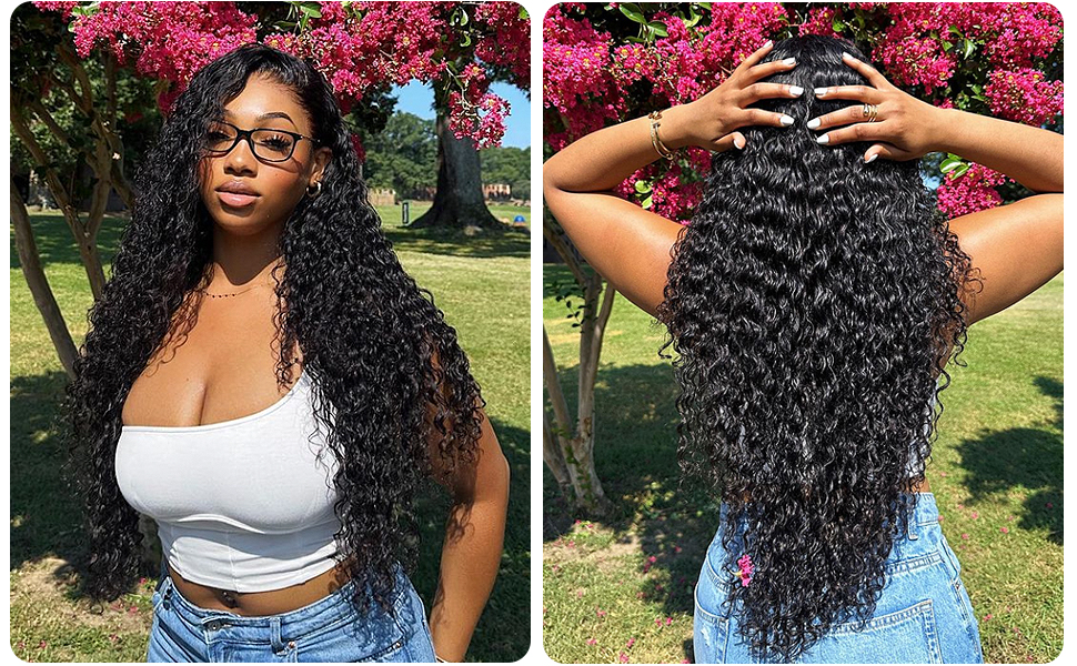 Amazon.com : Lemoda 250% Density 13x6 Full Lace Frontal Wigs Brazilian 12A Deep Wave Wig Human ...