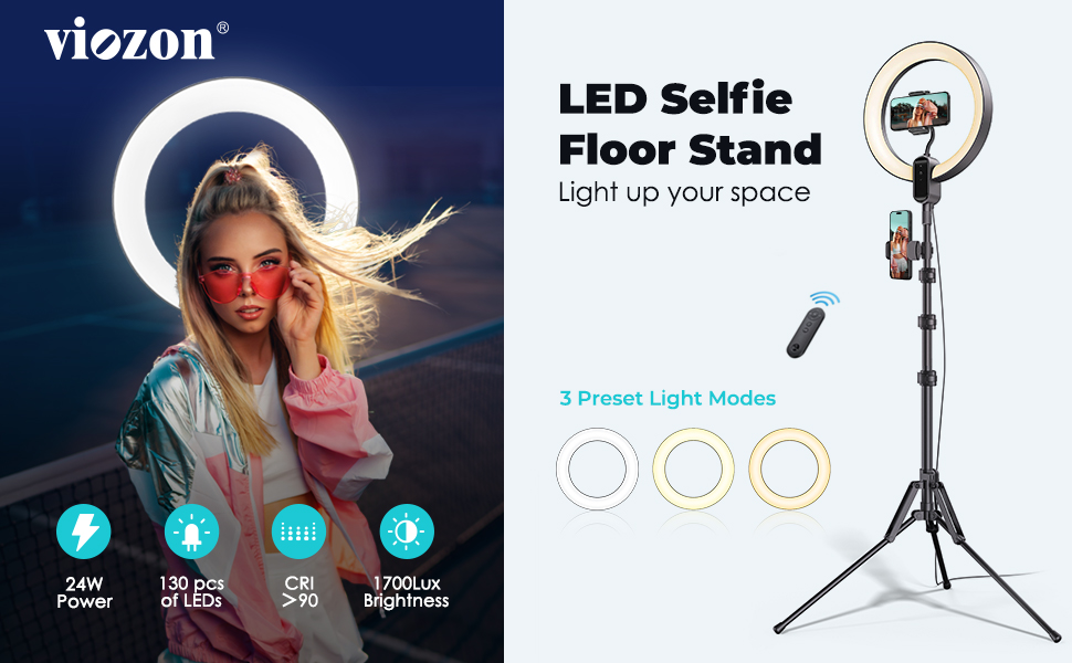 Viozon 12 Zoll Ringlicht mit Stativ Handy Live Ständer, 0,8-2 m höhenverstellbar, Zwei ...