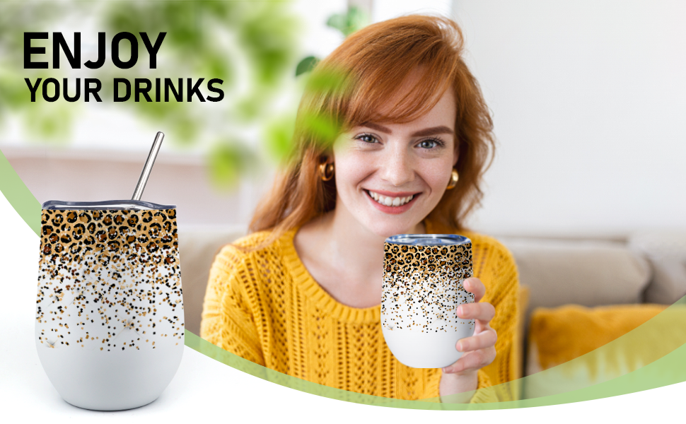 Amazon.com | Leopard Print 12 oz Insulated Wine Tumbler with Lid,Personalized Pattern Stainless ...