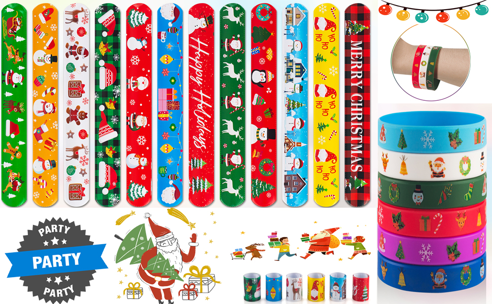 Amazon.com: 48 PCS Christmas Slap Bracelets and Rubber Bracelets for ...