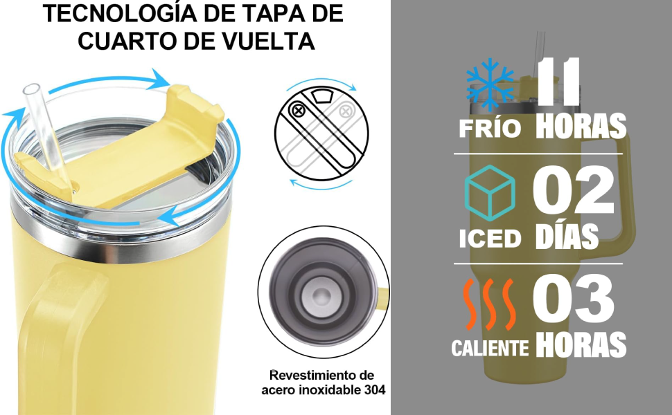 E T EASYTAO | 40OZ Vaso Térmico de Acero Inoxidable, Taza Termica Frio y Caliente para Cafe con ...