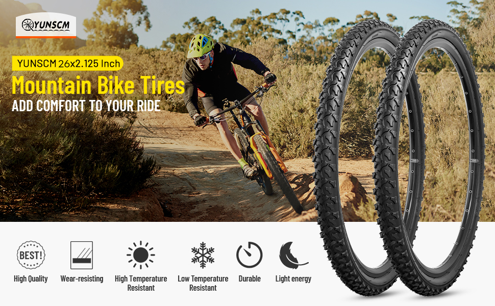 YUNSCM 2-PCS 26" Bike Tires 26x2.125/57-559 Compatible with Mountain/Off Road Bike 26x2.0 26x2 ...