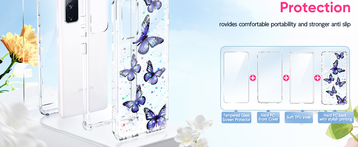 Amazon.com: LeYi for Samsung Galaxy S20 FE 5G Bling Glitter Clear Case with Butterfly Pattern ...