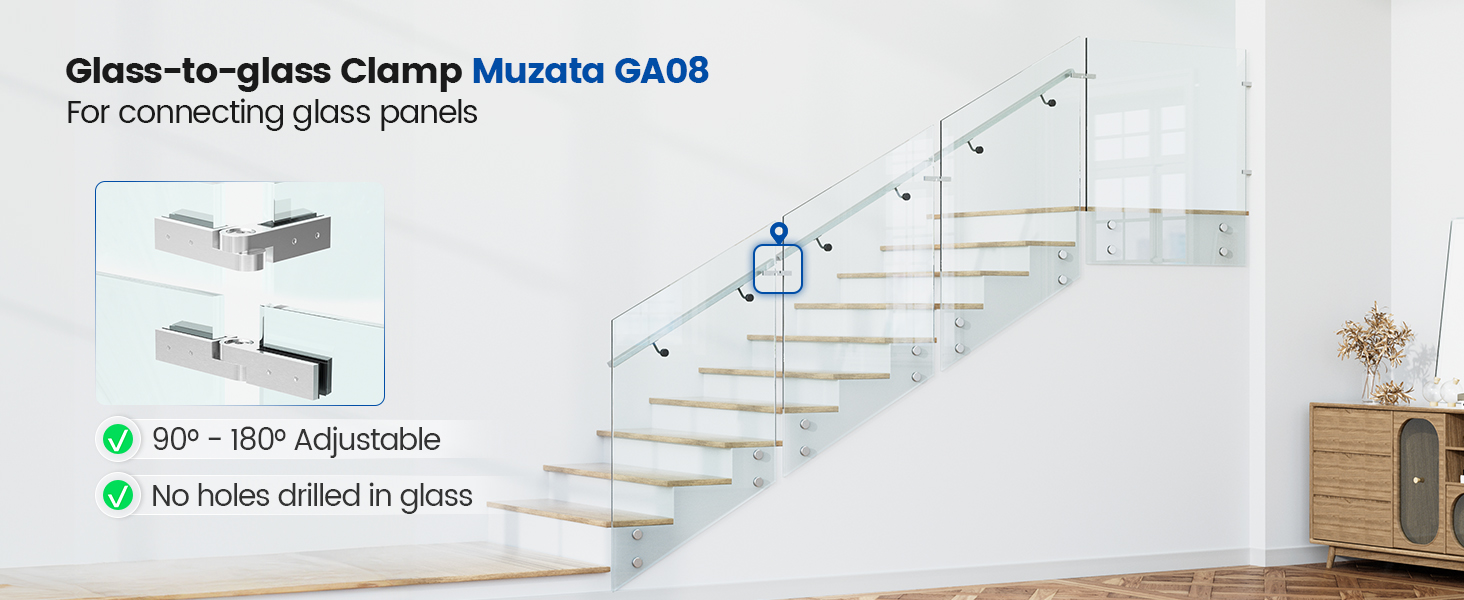 Muzata 2Pack Adjustable Glass to Glass Clamp 90-180-270 Degree Railing Clamp Fit for 3/8"-1/2 ...