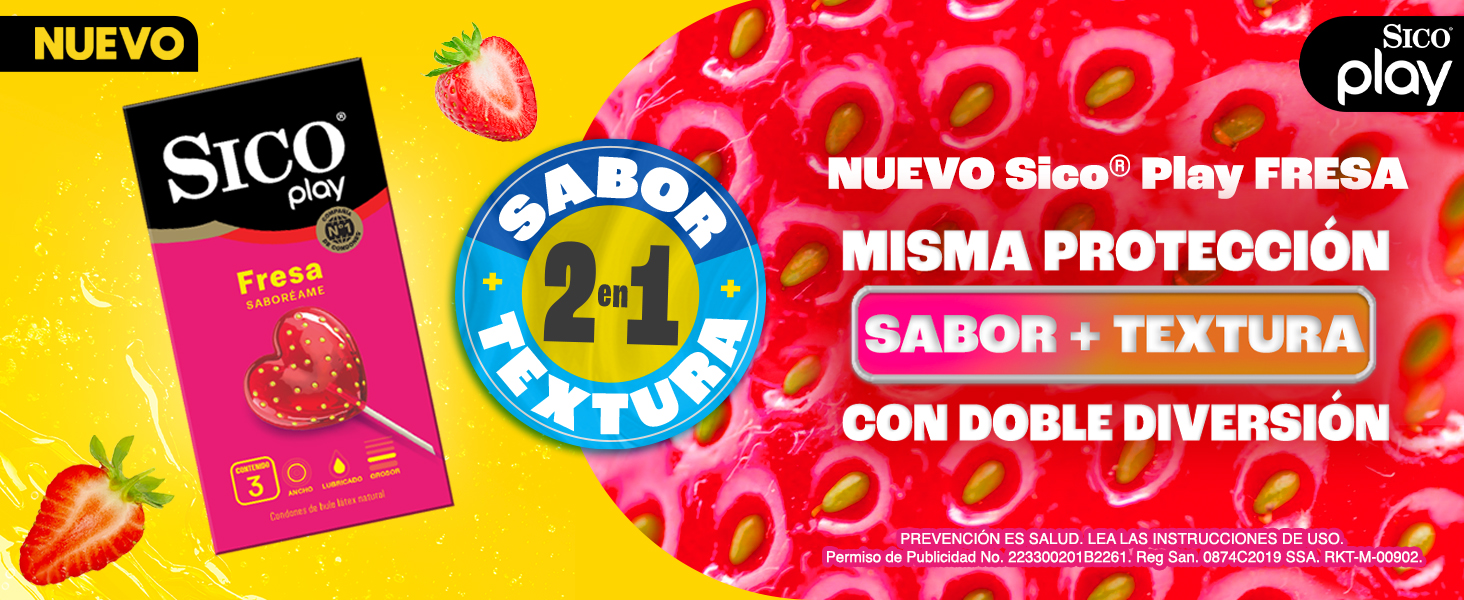 Sico Play, Condón de látex texturizado sabor fresa 3 piezas : Amazon.com.mx: Salud y Cuidado ...