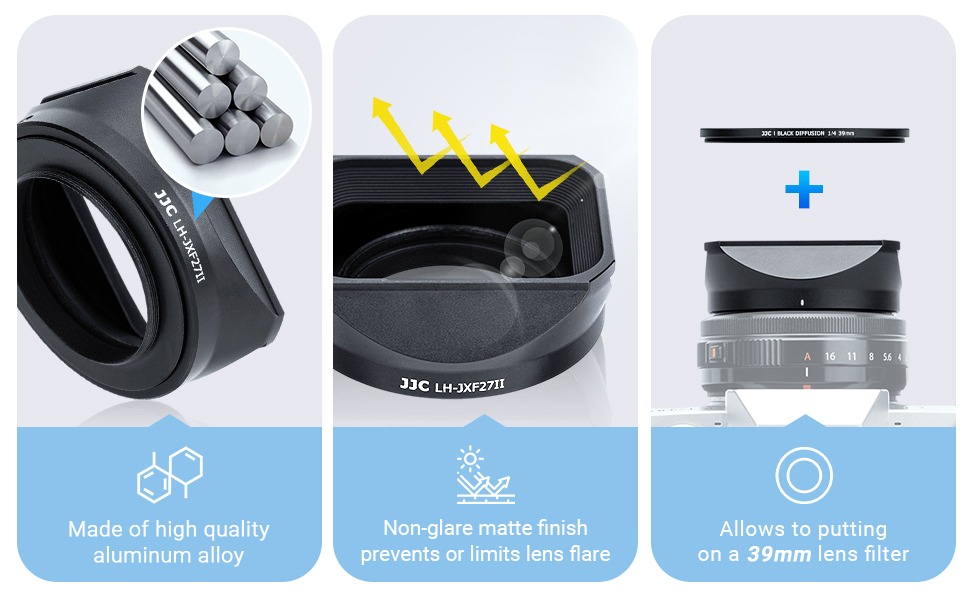 Amazon.com : JJC LH-XF27 Metal Lens Hood Shade for Fujifilm Fujinon XF 27mm f/2.8 R WR Lens on X ...