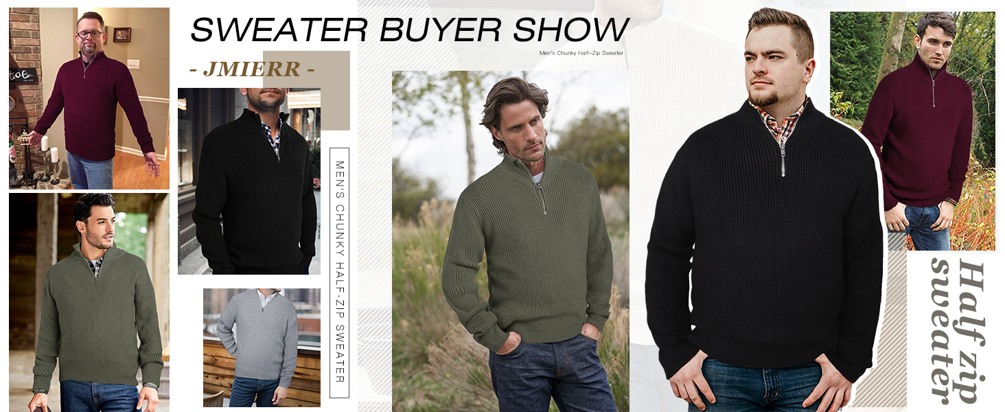 JMIERR Sweaters for Men Winter Slim Fit Mock Neck Polo Polluver Christmas Quarter-Zip Sweaters ...
