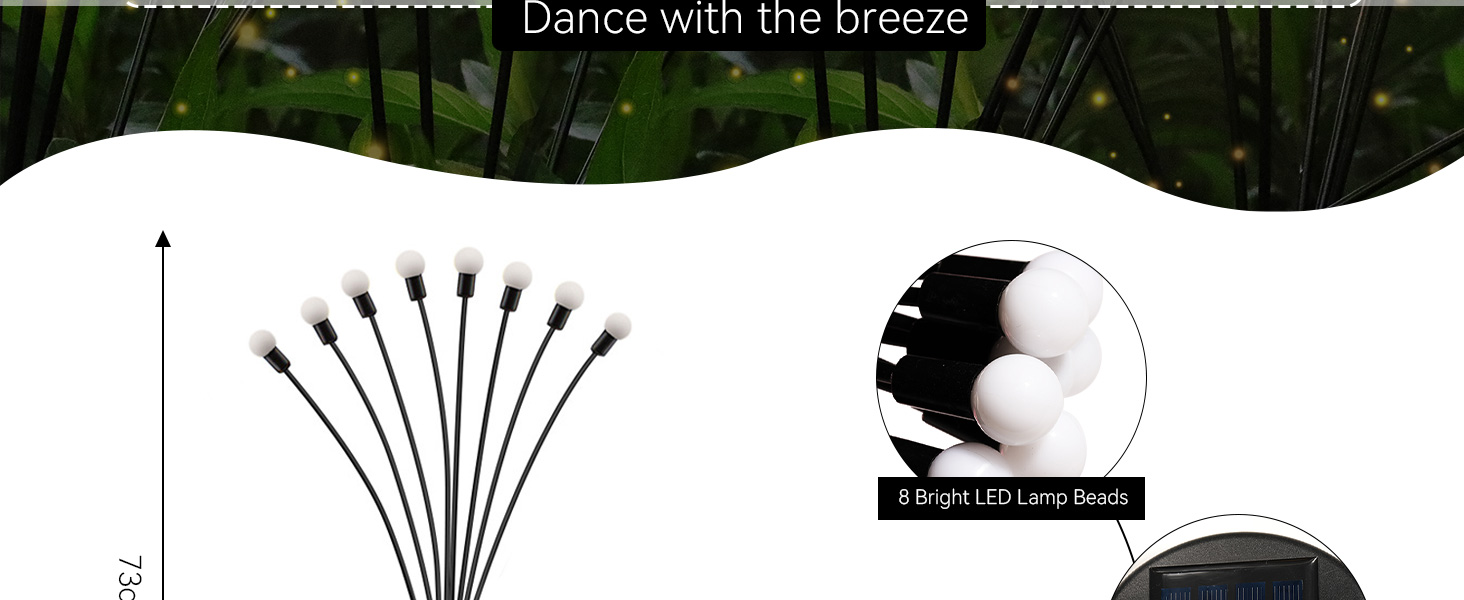 8Pack 64LED Solar Swaying Lights Outdoor Solar Powered Firefly Lights Garden Decor Waterproof ...