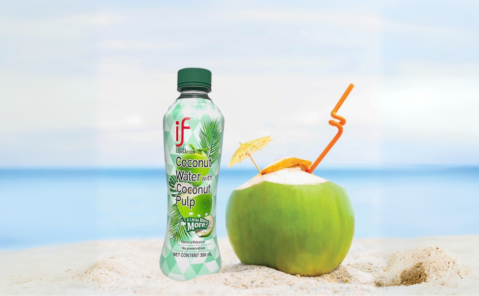 IF Coconut Water with Pulp with Refreshing Asian Drink Made from Young Coconuts with Natural ...
