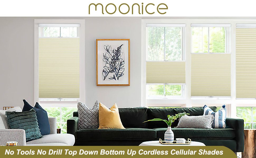 Amazon.com: Moonice Cellular Blinds No Drill No Tools Top Down Bottom Up Cordless Window Shades ...