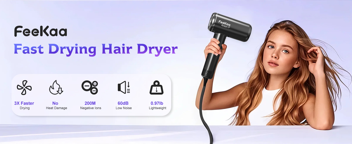 Amazon.com : Feekaa Mini Hair Dryer, Small Ionic Hair Dryers for Women with 200 Millions ...