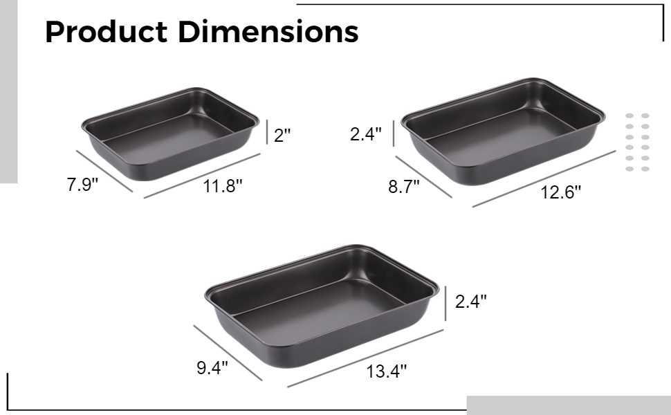 3 PCS Non-Stick Oven Baking Trays, Carbon Steel Roasting Trays, 3-Sized ...