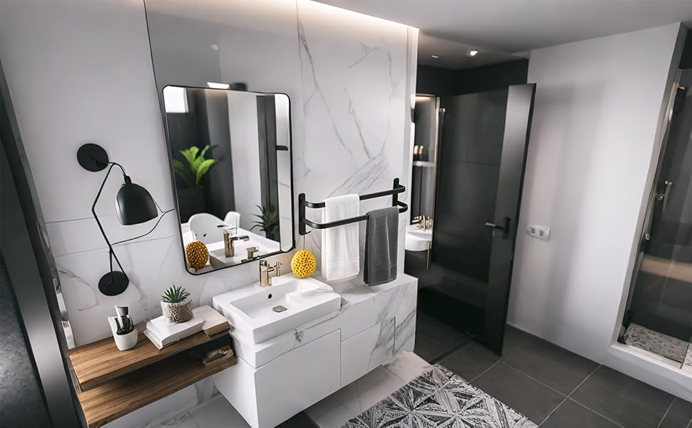 Badezimmer Handtuchhalter, Handtuchregal Schwarz Matt Handtuchstange mit Handtuchhaltern und ...