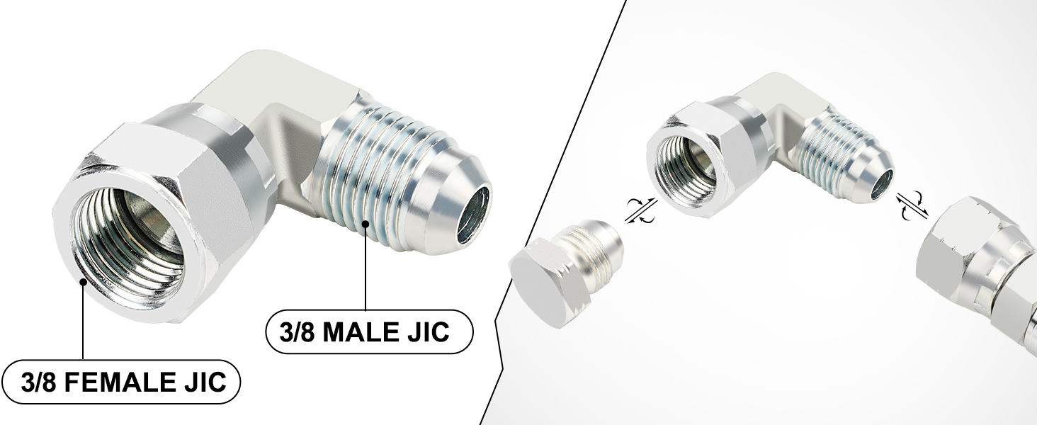 Amazon.com: ANCIMOON 3/8’’ hydraulic fittings 90 degree, 3/8" Male JIC x 3/8" Female JIC Swivel ...